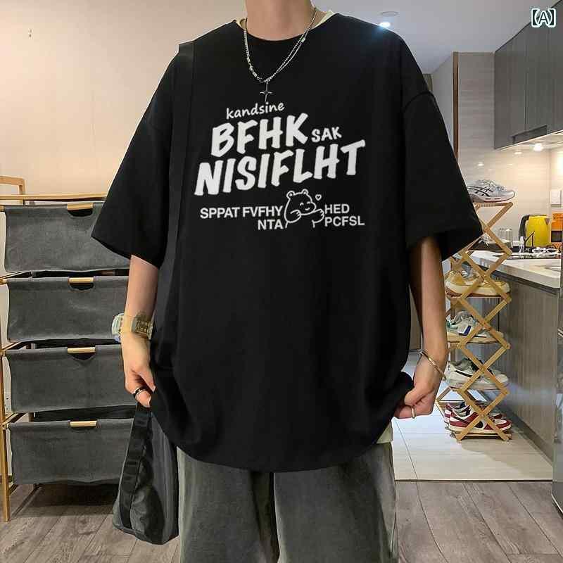 夏 アメリカン 半袖 Tシャツ 厚手の 綿 七分袖 服 ルーズ 五分袖 ゆったり 男性用生地の分類: コットンウール生地