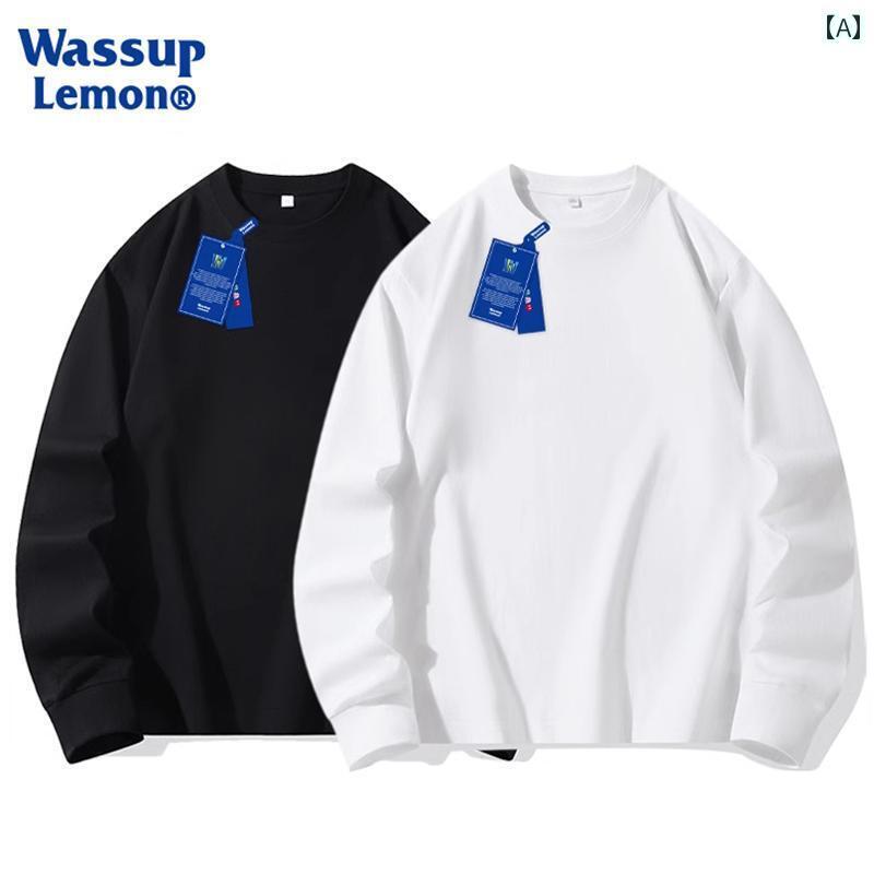 WASSUP LEMON ヘビーウェイト コットン 長袖 Tシャツ メンズ 白 ボトムス シャツ レディース ルーズ カップル インナー トップス素材構成: コットン