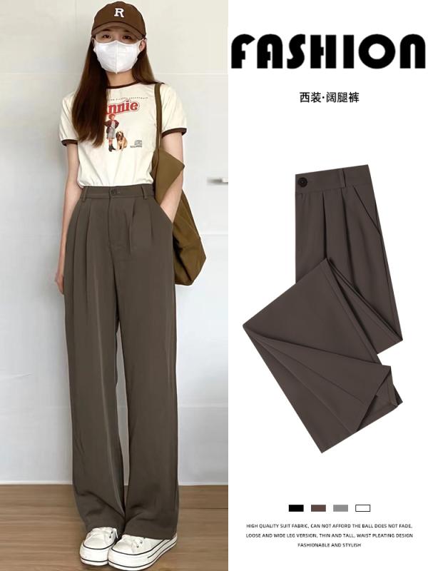 ドレープ スーツ パンツ レディース 2025 春秋 ハイウエスト ストレート カジュアル パンツ 夏用 ズボン フォーマル ワイドレッグ パンツレディースパンツのウエストの高さ：ハイウエストサイズ: 2XL.XL.XS.S.M.L。ゆった...