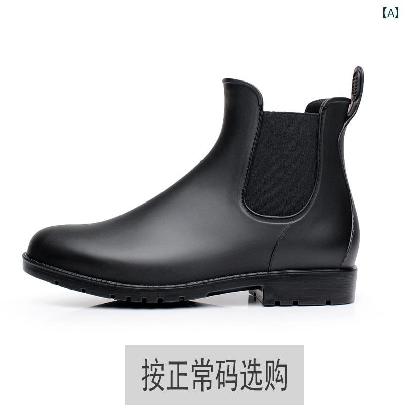 滑りにくい レインブーツ 女性 アウター ラバーシューズ 大人 ウォーター シューズ 防水 オーバー チェルシー ショート サイズ: 34 35 36 37 38 39 40 41 42 43 1