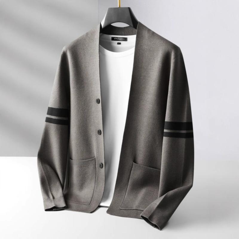 ニットカーディガン メンズ Vネック ウール 混紡 無地 長袖 スリムフィット 前開き ニット トップス 秋冬 普段使い 部屋着 おしゃれ着 ブラック系 ブラウン系