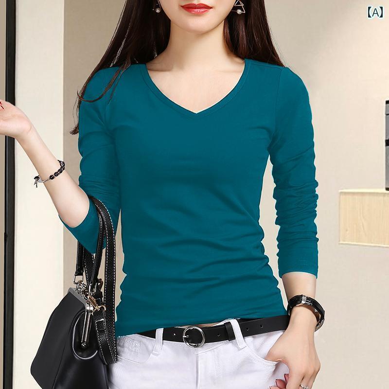黒 Vネック 長袖 Tシャツ レディース 春秋 2025 大きいサイズ レディー スリムフィット ボトムス レディースインナー トップスサイズ: XXL XXXL SML XL