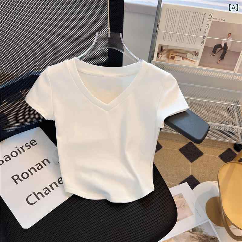 ホワイト 半袖 Tシャツ 女性 2025 夏 スリム ショート コットン ラウンドネック トップス クロップド丈素材構成: 綿95 ポリウレタン弾性繊維(スパンデックス)5サイズ: S-ML-XS