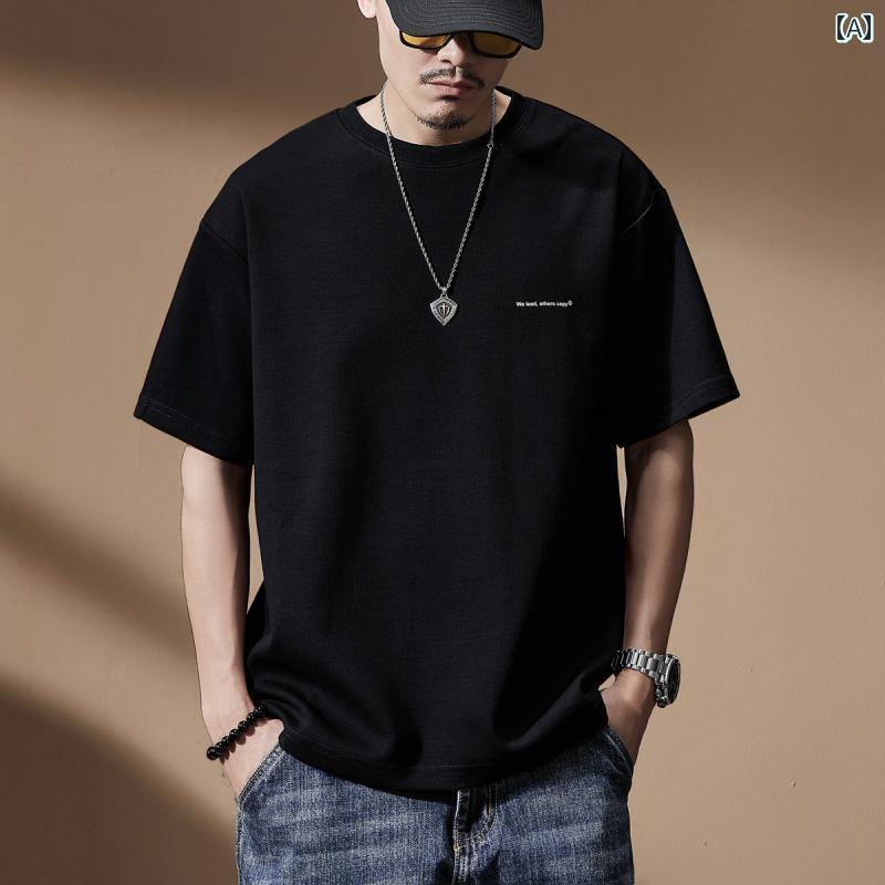 厚手 アメリカ 半袖 Tシャツ メンズ トップス 夏 シンプル ルーズ カジュアル 紳士服 無地 カットソー コーディネート袖のタイプ: ドロップスリーブ素材構成: 綿 80% ポリエステル繊維 20%袖丈：長袖柄：無地サイズ: 3XL 2...