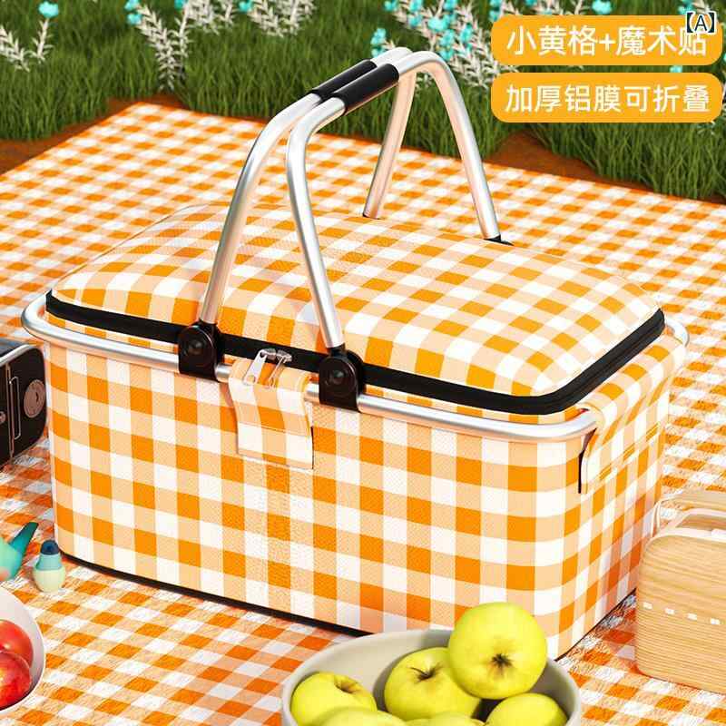 ピクニック バスケット 春 お出かけ アウトドア キャンプ 用品 断熱 ハンド 折りたたみ 式 収納 大容量 バッグ ホームインテリア素材: オックスフォード