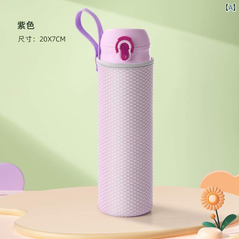 ポータブル ウォーターカップ カバー 無地 エンボス 加工 滑り止め やけど 防止 断熱 ガラス カップ 魔法瓶 保護 ケトル ユニバーサル