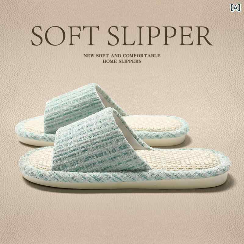 通気性 吸汗性 リネン スリッパ 女性用 家庭用 室内用 静音 滑り止め 和風 四季 対応 男性用 コットンリネン ツイード シンプル ベアソールの厚さ: 1.5cm％ - 3.5cm(含まない)ソール素材: PVC