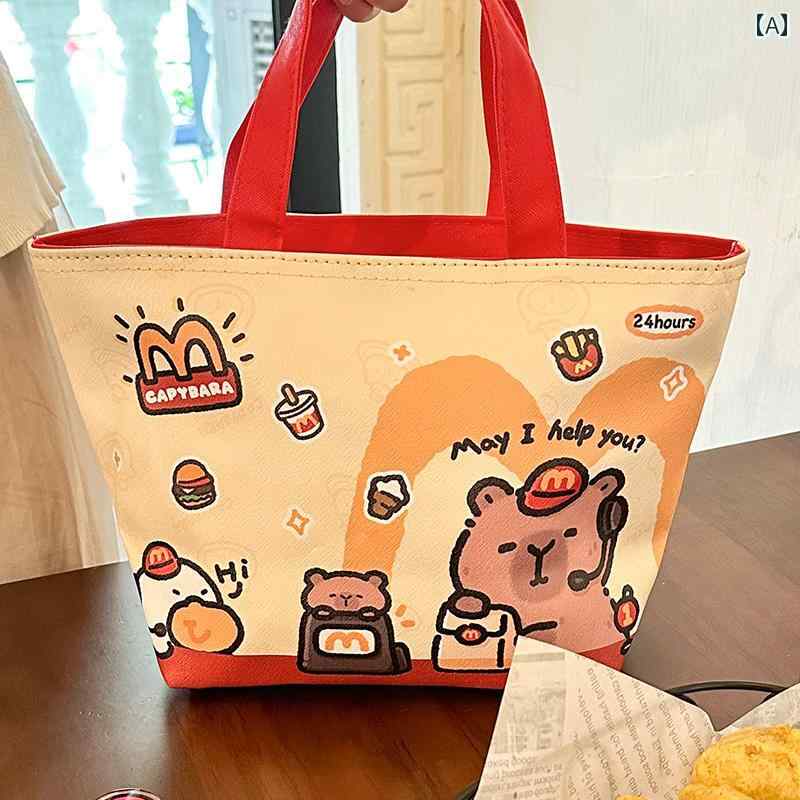 ランチ ボックス バッグ 断熱 ハンドバッグ フルーツ 環境 保護 PU オフィスワーカー ポータブル カピバラ カジュアル キッチン オフィス スクール