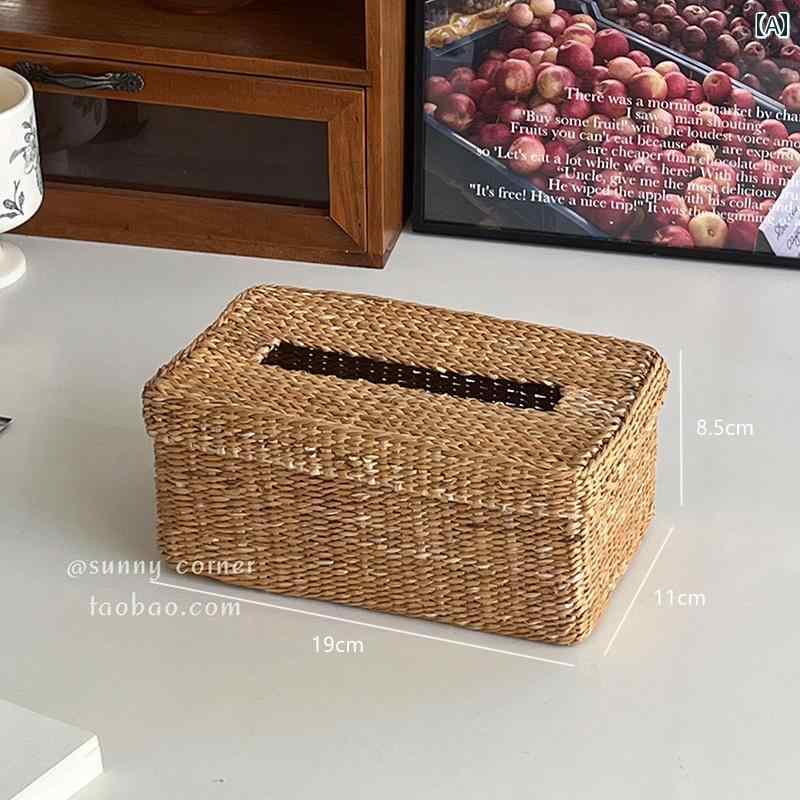 イン レトロ ストロー ティッシュ ボックス リビング ルーム ホーム デスク トップ 籐 紙 ダイニング テーブル コーヒー 収納