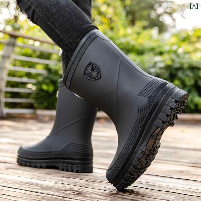 レインブーツ メンズ ミッド チューブ 滑り止め 防水 靴 豪華 テイクアウト ライダー ラバーシューズ 雨の日 釣り キッチン機能：防水サイズ: 42,40,43,44,41ソール素材：プラスチック