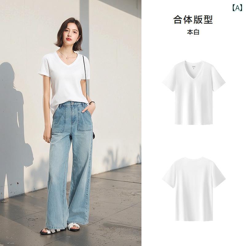 半袖 Tシャツ レディース 吸湿 速乾 ストレート ショルダー 多用途 2025 夏 Vネックトップス ベーシック 無地 シンプル素材構成: 綿 72.6 ポリエステル 27.4サイズ: 150/76A/XS 155/80A/S 160/8...