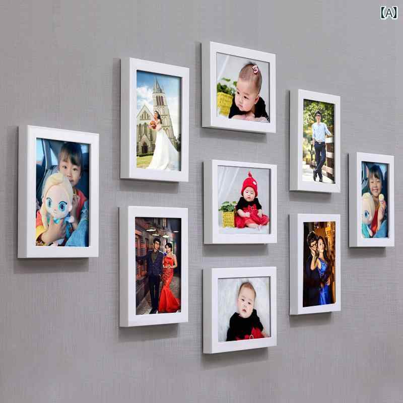 リビング ルーム 写真 壁 創造的 寝室 壁掛け 7インチ フォトフレーム 組み合わせ シンプル スタジオ 絵画 ガラス おしゃれ材質：ポリスチレン（PS）サイズ: 5インチ9個(写真なし).5インチ9個(ウォッシュド写真付き).6インチ9...