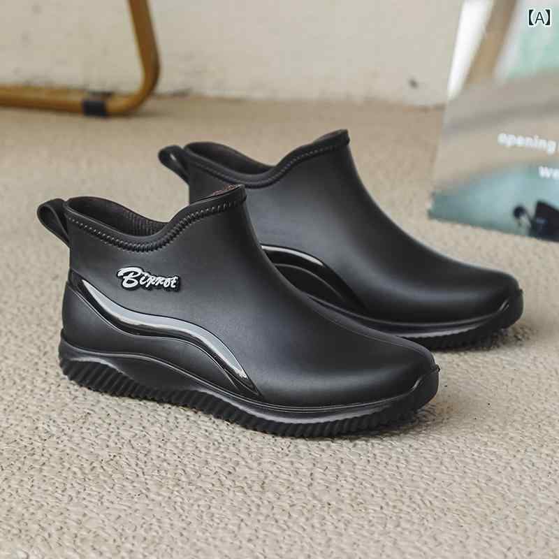 ロートップ メンズ レインブーツ キッチン シェフ ワーク フィッシング テイクアウト 防水 ラバーシューズ ウォーター シューズ 軽量 フラット ラバーサイズ: 42 40 37 43 39 44 36 38 41ソール素材：ゴムアッパー...