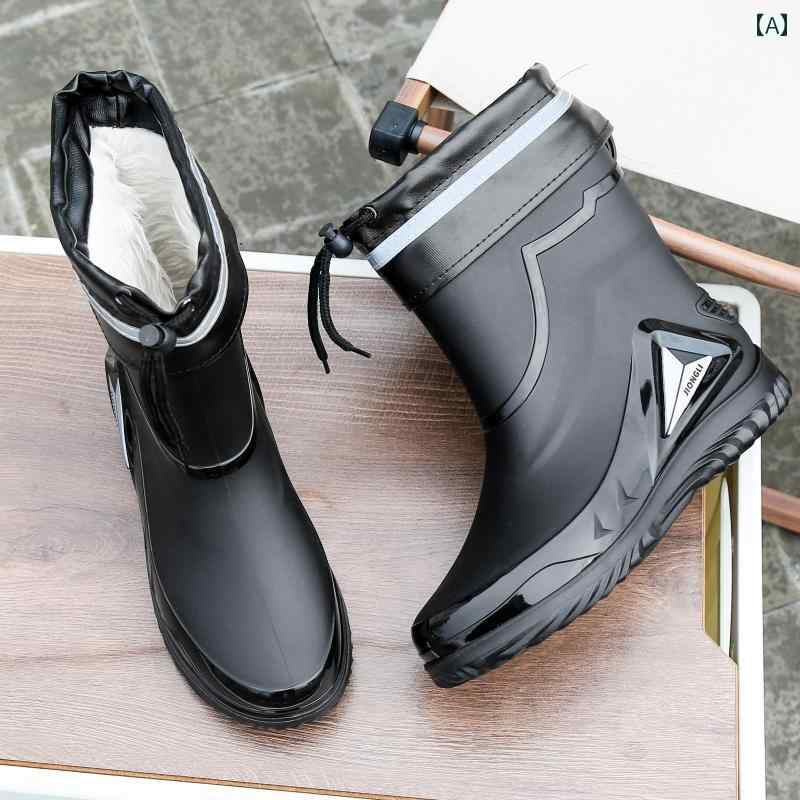 男性 豪華 レインブーツ スタイル 紐 付き 防 雨 防水 靴 ショート ミッド チューブ 滑り止め ベルベット コットン ウォーター ブーツ 作業用 ゴム機能：防水サイズ: 42,40,45,43,39,44,41ソール素材：ゴム