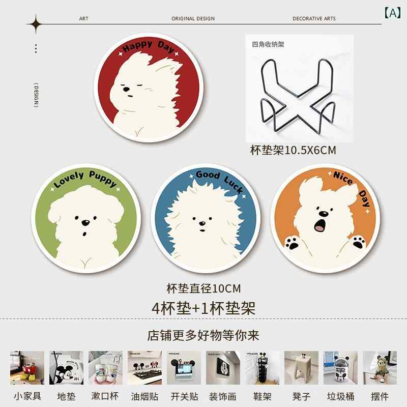 かわいい 落書き 子犬 コーヒー コースター 断熱 パッド 豪華 セラミック おしゃれ キッチン 耐熱 ポット マット やけど 防止