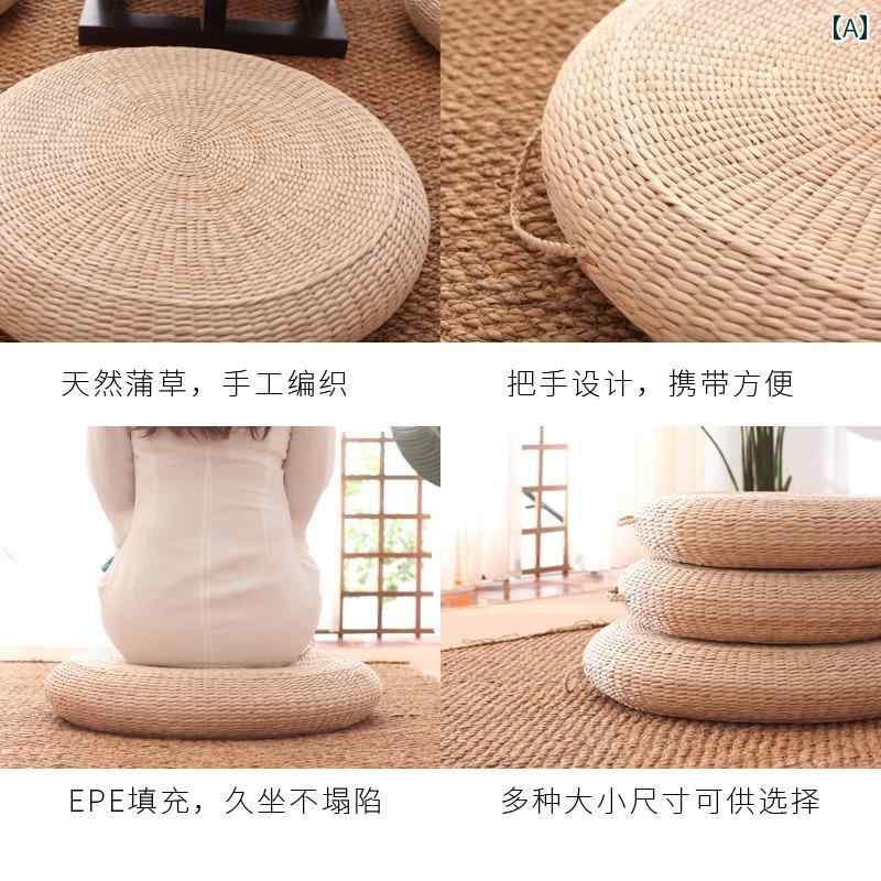 わら 布団 クッション 厚め 円形 畳 瞑想用 マット バルコニー用 ラタン インテリア リビング ダイニング 和室 おしゃれサイズ：直径40cm.直径45cm.直径50cm.直径60cm.直径70cm