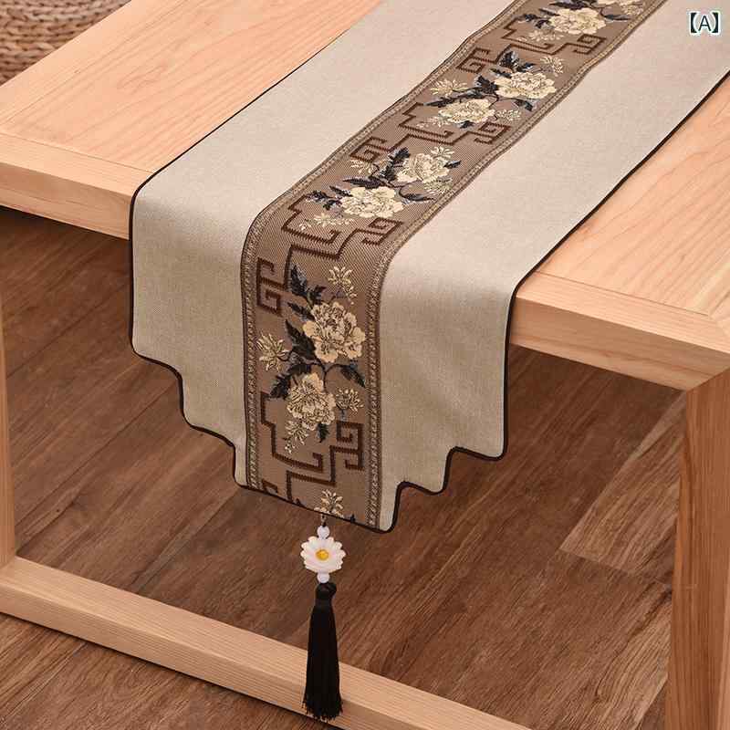 モダン シンプル チャイナ風 テーブル フラグ 禅 レトロ 両面 ティーテーブル アメリカン リビング ルーム コーヒー テレビキャビネット ダイニング カバー クロス仕様：33*120（70〜80cmの小さなテーブルに適しています）.33...