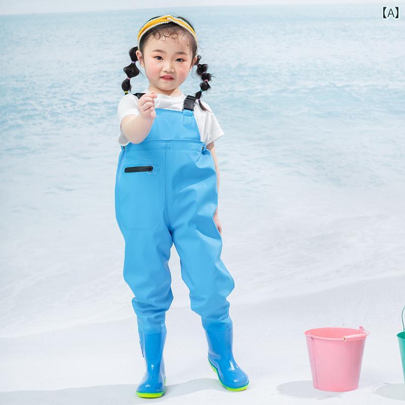 プロ 仕様の 子供用 ワンピース ウェーダー 海 釣り 用具 水 遊び用 レインブーツ レインパンツ 防水 服.シンプルデザイン。適用季節：オールシーズン発売日：春素材: PVCアウトドアスポーツ：釣り釣り用ウェアカテゴリー：ウェーダー長さ...