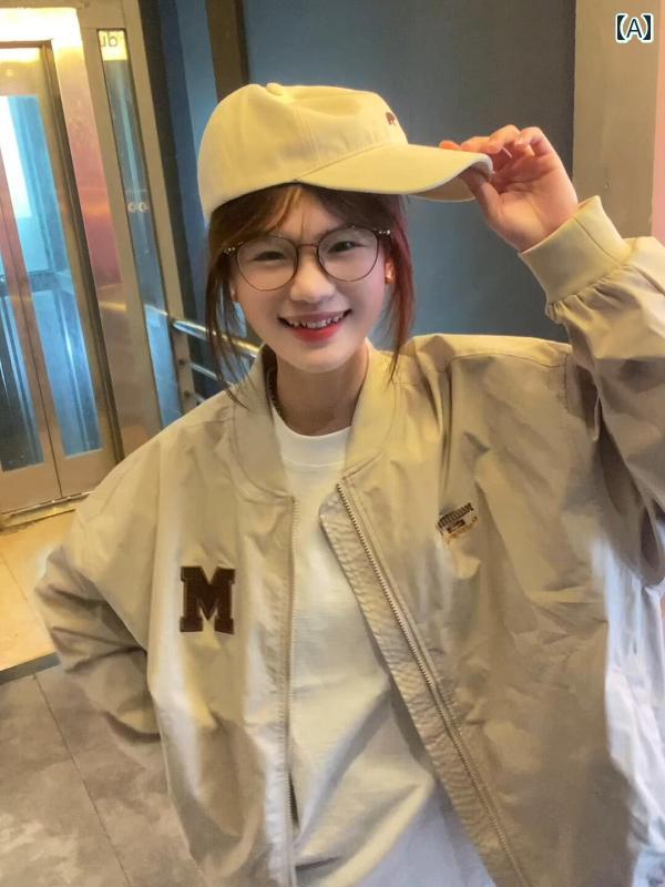女性用 日本製 野球 ジャケット 2025 春秋 ゆったり レトロ 小さい カジュアル レディース おしゃれ ジッパーサイズ: 2XL.S.M.L.XL