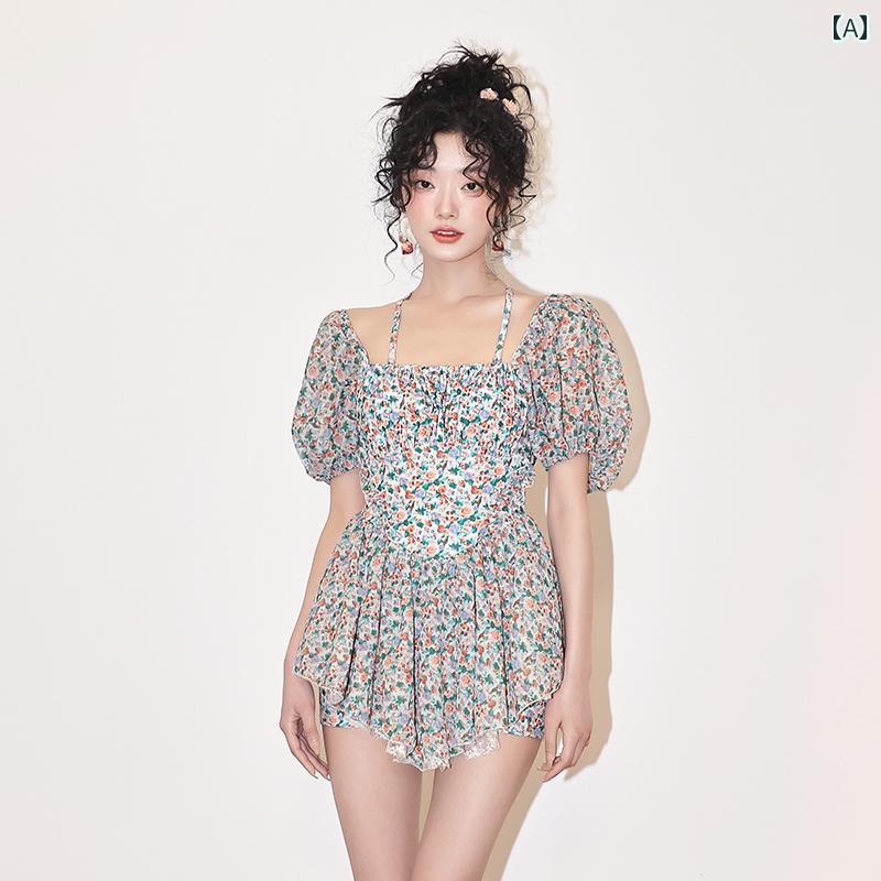 女性用 水着 夏 ホット ワンピース ティブ セクシー 温泉.カラフルカラーオシャレデザイン.かわいい。シンプルスタイル。2025年対象性別：女性の要素: バックレス色の分類: グリーンフローラル グリーンフローラル プリーツスイミングキャ...
