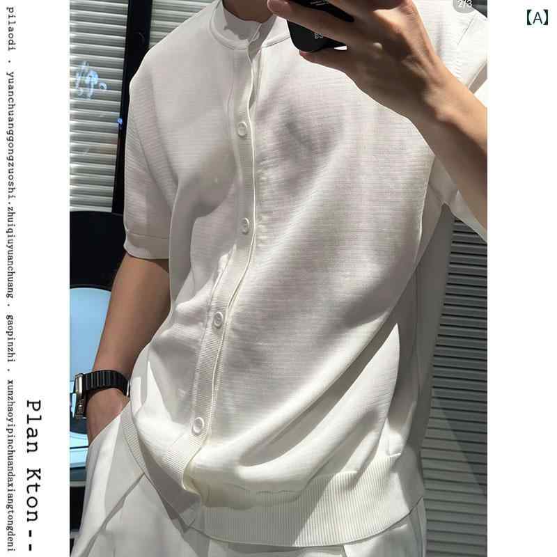 夏 スリム 無地の 半袖 Tシャツ メンズ カーディガン 柔らかく 快適 カジュアル ニット 5点 袖 シンプル おしゃれサイズ: 2XL.M.L.XL