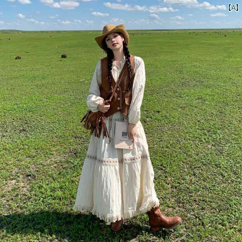 2025年 秋 女性 年齢 減らす ベスト ドレス 美しい ホリデー ロング スカート ツーピー スーツ.シンプルスタイル.かわいい。の要素/工芸品: ボタン.レース.ツーピーススーツ.キノコ.無地.タッセルウエストタイプ：ルーズウエスト生...