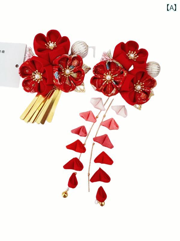 Lian Zicao 和風 ハンドメイド 布 花 ヘッド ドレス アクセサリー スポット キンモクセイ 着物 浴衣 ロリータヘア ピン