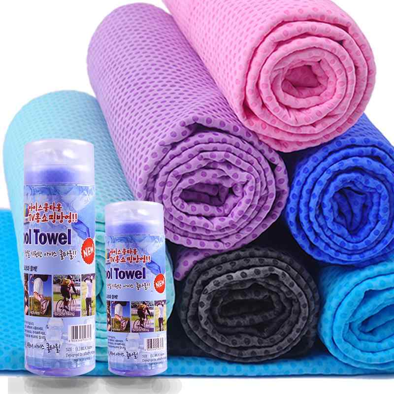 夏 屋外 熱中 症 予防と 冷却 韓国 アイス タオル 吸 水 スポーツ 汗 吸収 ジム 拭き.カラフルカラーオシャレデザイン.シンプルスタイルモデル: バケットスポーツ冷却タオル色の分類：青.緑.ピンク