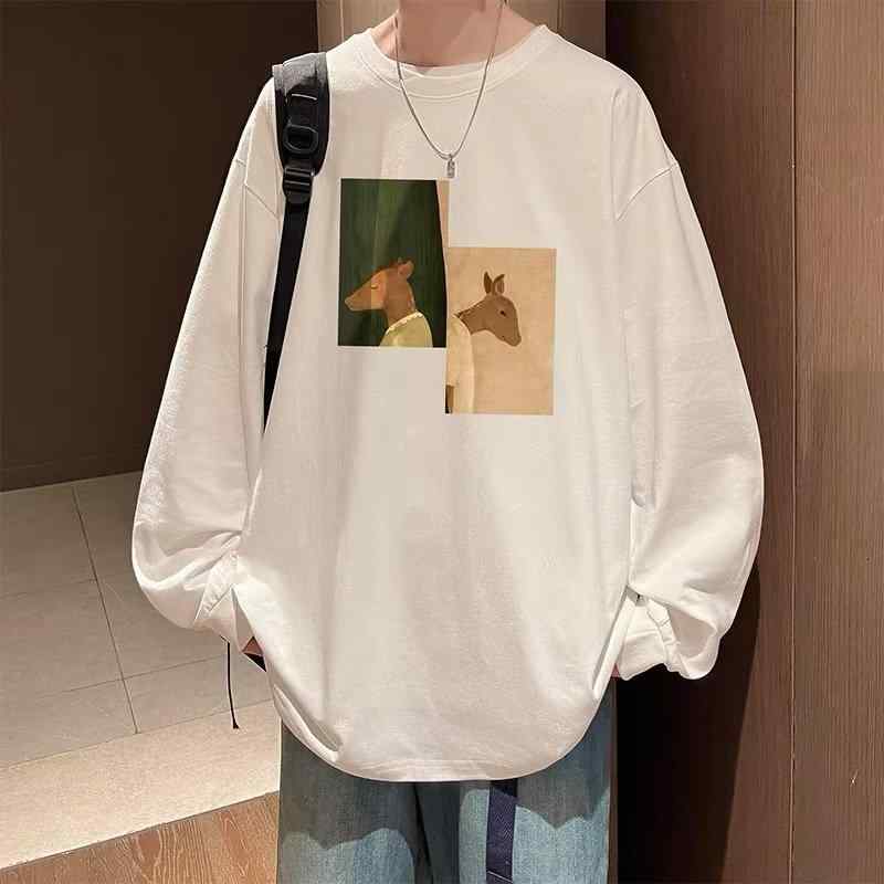 Tシャツ メンズ 男性用 長袖Tシャツ 秋冬 ビッグシルエット 丸首 ポリエステル混紡 ゆったりサイズ ブラック ホワイト ワインレッド 普段使い・スタイル: ストリート・主な素材: ポリエステル・柄: キャラクタープリント・フィット: ゆ...
