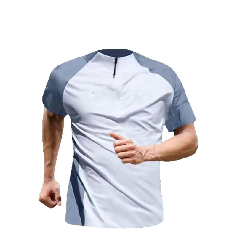 Tシャツ メンズ 男性用 ハーフジップ スタンドカラー 速乾 スポーツウェア ランニング トップス 薄手 ポリエステル トレーニングウェア 無地 夏・スタイル: 配色・柄: 無地・タイプ: スリム・対象: メンズ・袖丈: 半袖・厚さ: 薄手...