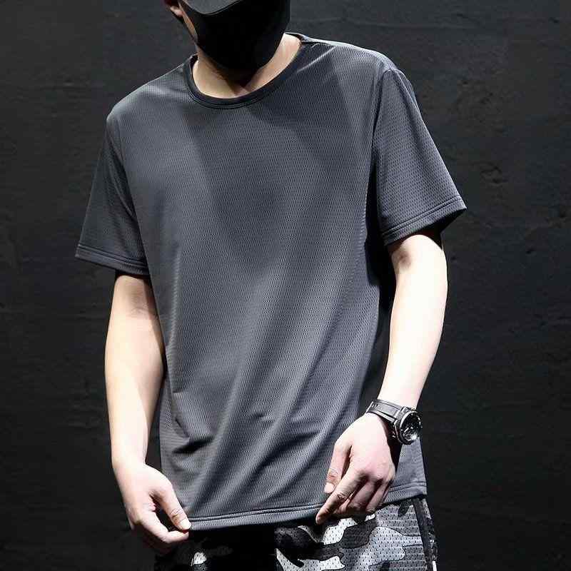 Tシャツ メンズ 男性用 半袖 トップス ラウンドネック ポリエステル 接触冷感 吸湿速乾 薄手 涼しい スポーツ 普段使い ホワイト ブラック グレー 大きいサイズ
