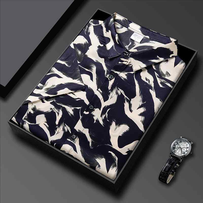 シャツ メンズ 男性用 半袖 真 Silk 桑蚕丝 プリント 柄シャツ UVカット 紫外線対策 しわになりにくい 合体型 開襟 襟付き L XL 2L 3L 4L 夏 サマー 薄手・カテゴリ: シャツ・スタイル: 軽熟カジュアル・生地: ・...