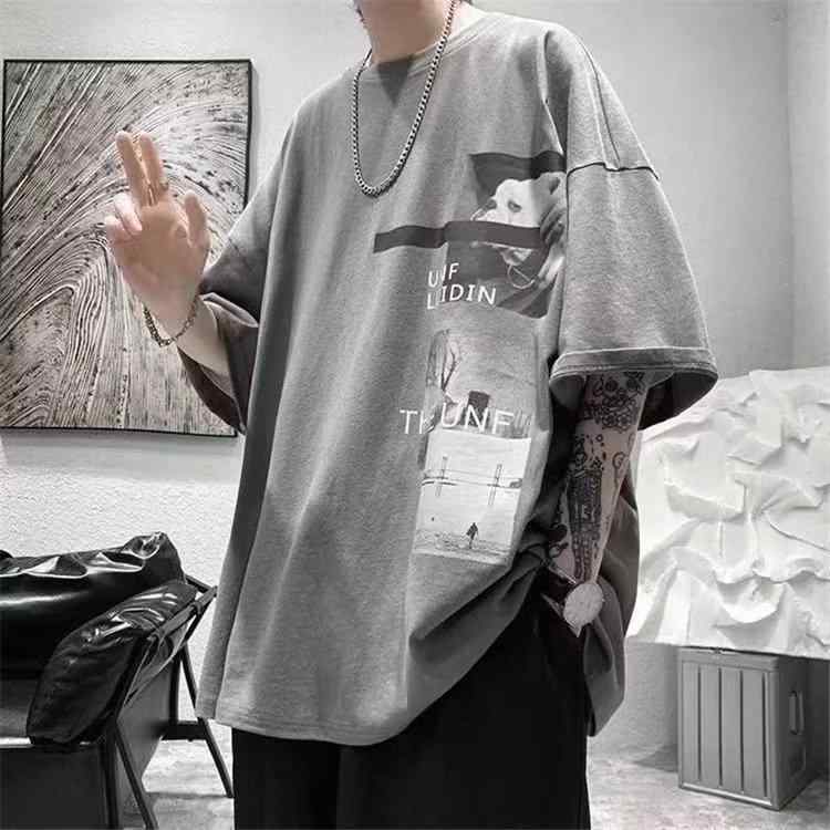 Tシャツ メンズ 男性用 トップス 風 プリントTシャツ 半袖 接触冷感 ポリエステル 普段使い 薄手 カジュアル スタイル 春夏 ブラック ホワイト グレー