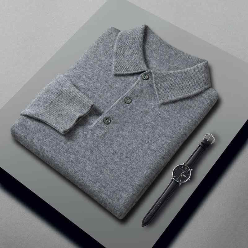 ニット メンズ ポロシャツ セーター ウール 長袖 ビジネス 襟付き リブ編み 無地 秋冬 あったか 暖かい シンプル S M L XL 2XL 3XL