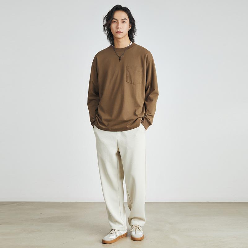 Tシャツ メンズ 長袖 カットソー コットン クルーネック 無地 プルオーバー トップス 春 スタンダード 230g ヘビーウェイト 厚手 黒 白 グレー カーキ 若者 カジュアル・スタイル: 都市・素材: 綿・柄: 無地・対象: 若者・タ...