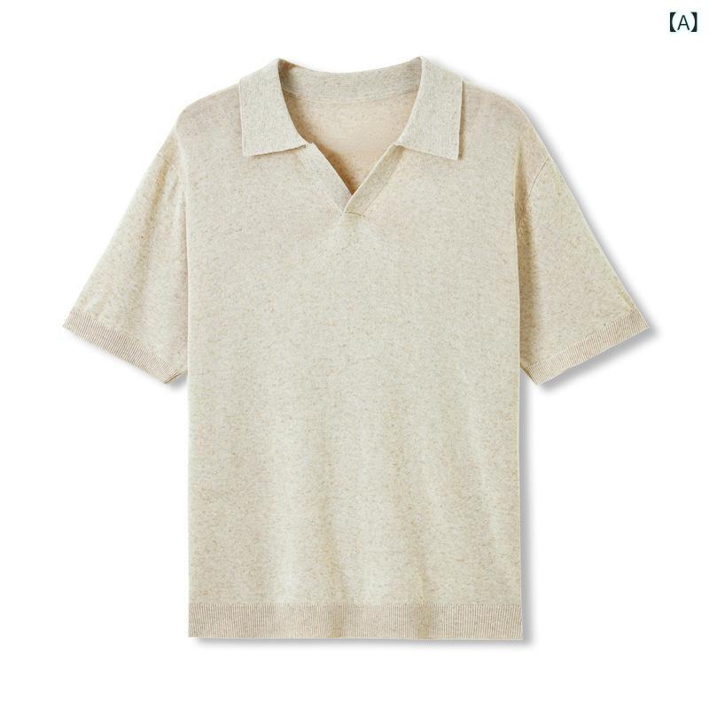 ポロシャツ メンズ Vネック ニット トップス 麻混紡 無地 半袖 サマーニット ゆったり リラックス カジュアル スタイル 春夏 麻白 深灰 花緑 咖啡・カテゴリ: ポロシャツ・スタイル: カジュアル・袖丈: 半袖・柄: 無地・生地: ニ...