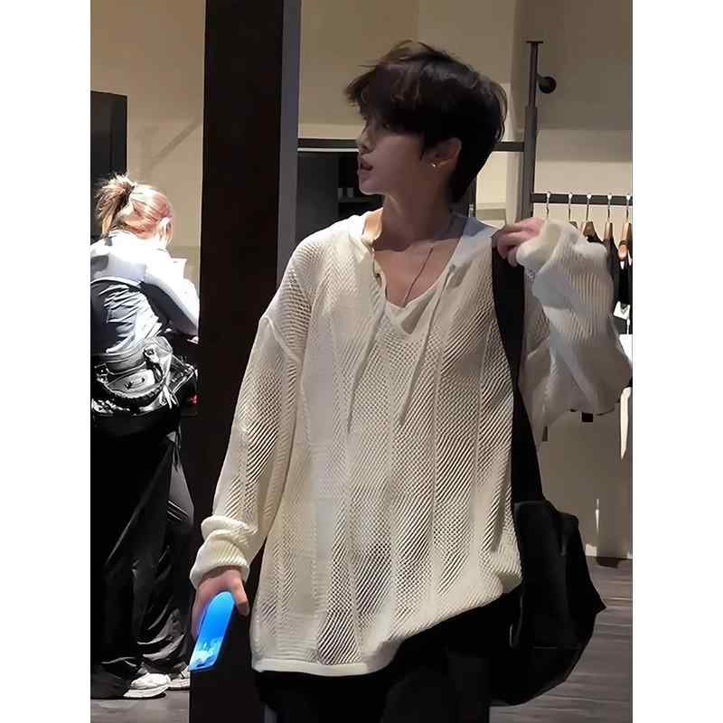 Tシャツ メンズ 長袖 サマーニット トップス ルーズフィット ドロップショルダー ポリエステル 薄手 無地 ブラック ホワイト・カテゴリ: Tシャツ・スタイル: 流行・柄: 無地・フィット: ルーズ・対象: 青少年・成人・ネックライン: ...