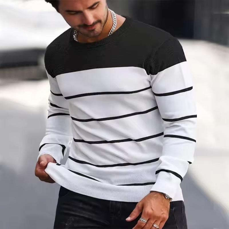 Tシャツ メンズ 男性用 ストライプ柄 ラウンドネック 長袖 カットソー トップス 普段使い 春秋 スポーツ レジャー 接触冷感・スタイル: スポーツカジュアル・柄: ストライプ.動物・対象: 若者・ネックライン: ラウンドネック・袖丈: ...