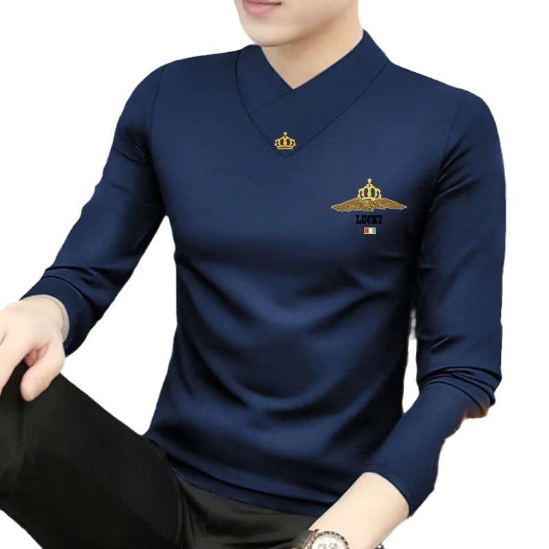 2個セットTシャツ メンズ 長袖 Vネック あったかインナー 加絨 秋冬 暖かい ポリエステル プリント スリムフィット トップス カットソー カジュアル・スタイル: 軽熟カジュアル・柄: 文字.数字.幾何学模様・フィット: スリム・対象:...
