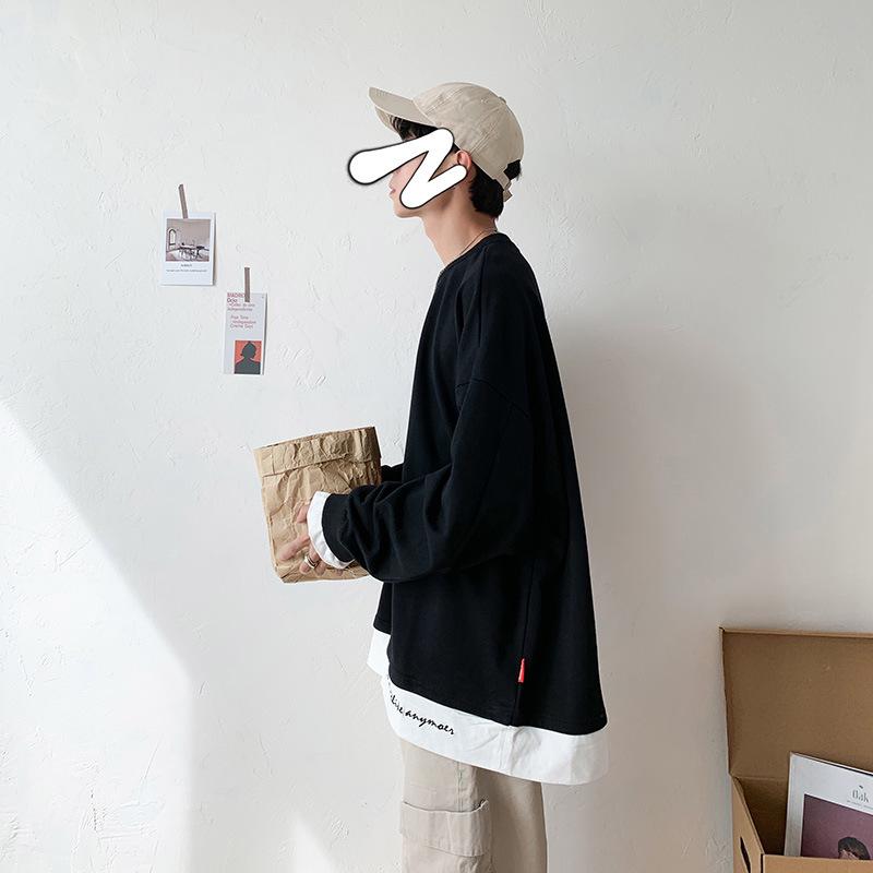 スウェット メンズ 韓国 プルオーバー 配色 切り替え 長袖 トップス 春秋 カジュアル ルーズフィット ポリエステル 普段使い デイリーウェア・スタイル: ストリート系・タイプ: プルオーバー・インナー: なし・ネックライン: ラウンドネ...