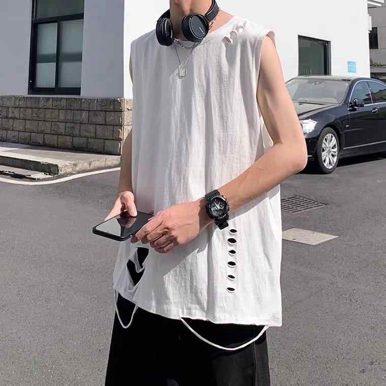 タンクトップ メンズ 男性用 ノースリーブ Tシャツ ポリエステル 混紡 薄手 無地 ブラック 黒 ホワイト 白 運動 スポーツ ウェア 普段使い ルームウェア 港風・カテゴリ: Tシャツ・スタイル: ストリート・柄: 無地・版型: ゆった...