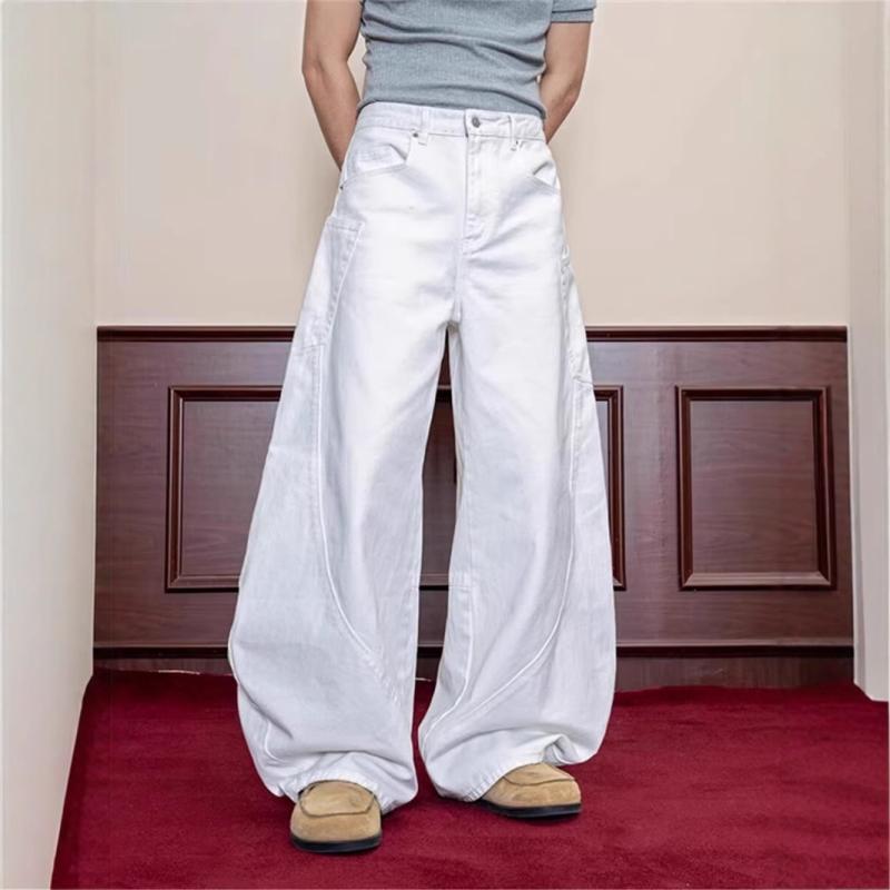 ジーンズ メンズ ストレート ワイドレッグ アメリカンレトロ ホワイト デニムパンツ 大きめポケット付き ゆったり ルーズフィット カジュアル・カテゴリ: ジーンズ・スタイル: 韓国・パンツの長さ: 長ズボン・サイズ: S, M, L, X...