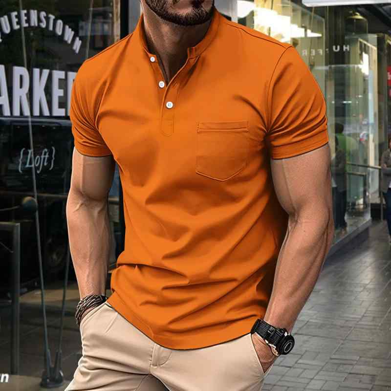 ポロシャツ メンズ ヘンリーネック 半袖 Tシャツ カットソー コットン混紡 無地 スポーティー カジュアルスタイル ホワイト グレー ブラック オレンジレッド アーミーグリーン ピーコックブルー ネイビー 春秋・カテゴリ: ポロシャツ・ス...