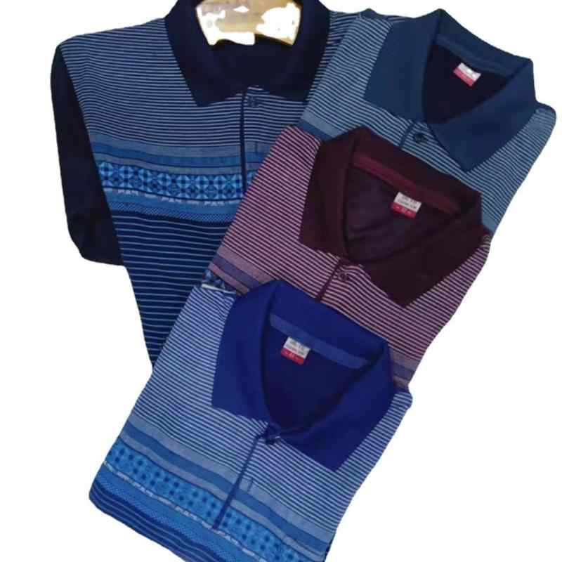 10個セットポロシャツ メンズ 男性用 長袖 ストライプ柄 春秋 紳士服 トップス カットソー 綿混紡 部屋着 普段使い グレー系