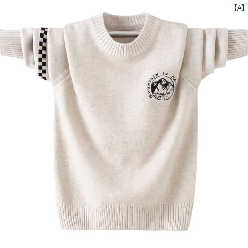 高校生用 セーター メンズ 厚手 ラウンドネック 中学生用 ウール 刺繍 ボーイズ シャツ.シンプルスタイル.オシャレデザイン。サイズ: 160 170 180 190素材：ウール混紡ウール含有量：30以下パターン: -襟のタイプ：ラウンド...