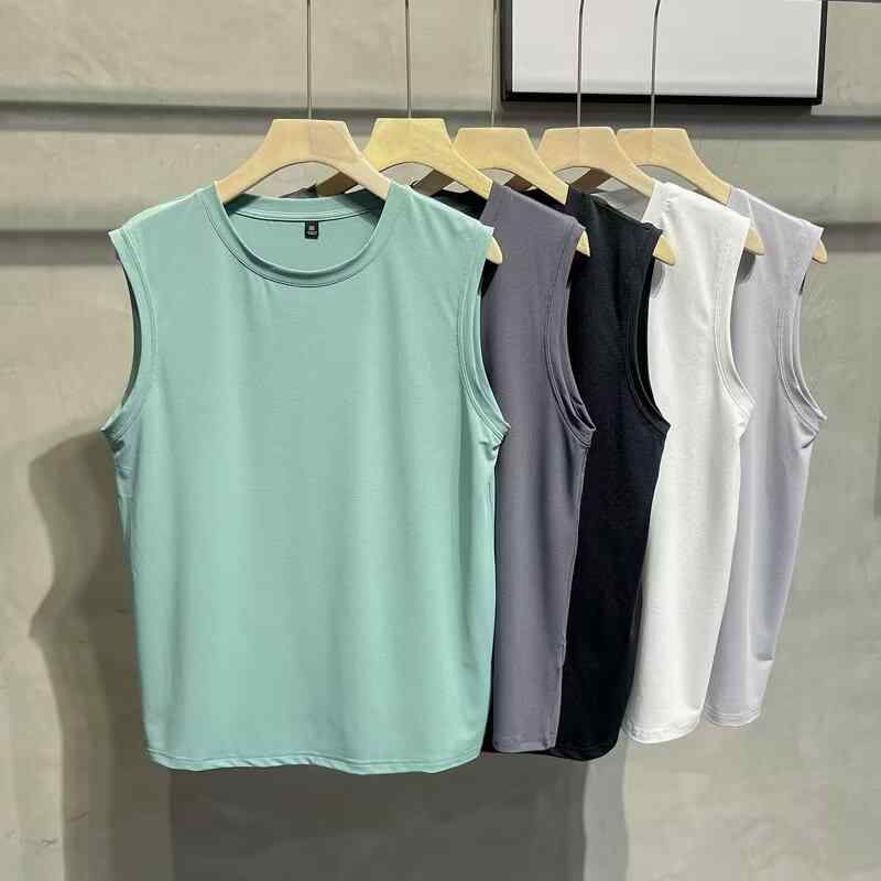 タンクトップ メンズ 男性用 ノースリーブ 無地 運動 スポーツ トレーニング ジムウェア ルームウェア 部屋着 普段使い ポリエステル 接触冷感 吸湿速乾 春夏 薄手 緑 グリーン 深グレー ダークグレー 浅グレー ライトグレー 白 ホワ...