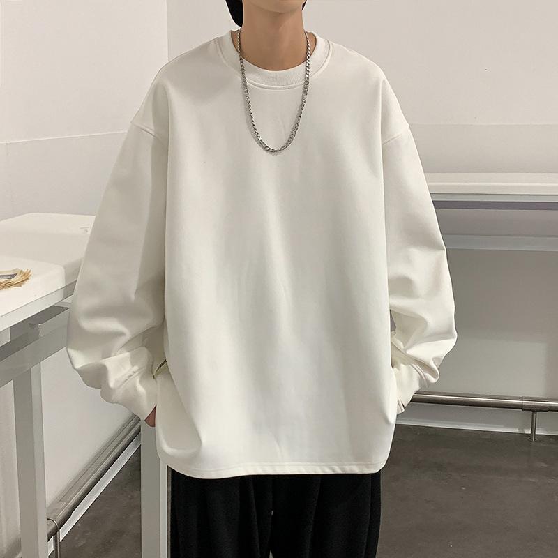スウェット メンズ トレーナー 春秋 ポリエステル 長袖 プルオーバー 無地 ルーズフィット ドロップショルダー トップス カットソー カジュアル