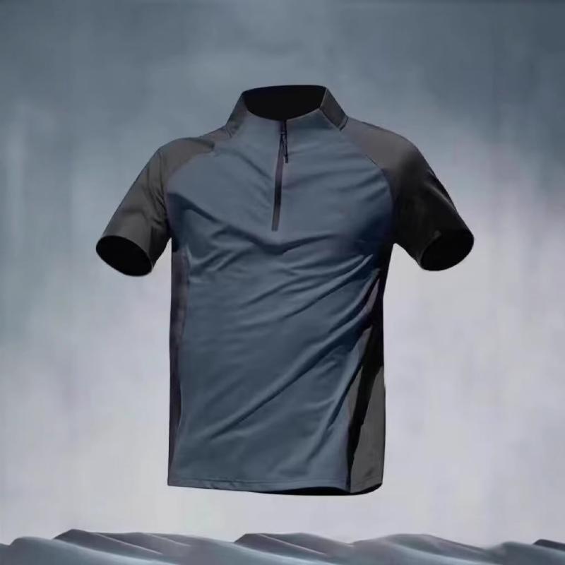 ポロシャツ メンズ 男性用 半袖 Tシャツ スポーツ アウトドア カジュアル トップス 配色 切り替え ファスナー 接触冷感 速乾性 合体型 春夏