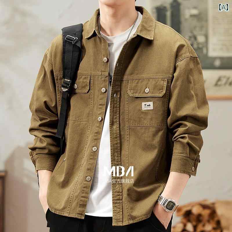 シャツ メンズ デニム 襟付き 長袖 修身 春秋 黄色 黒 深グレー ピンク系 カーキ M L XL 2XL 3XL