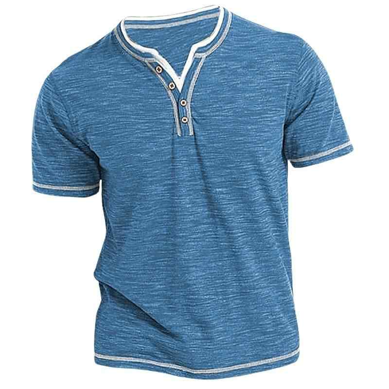 Tシャツ メンズ 男性用 小Vネック コットン混紡 無地 半袖 ヘンリーネック カットソー トップス 普段使い 部屋着 アウトドア 天ブルー カーキ ブラック グリーン